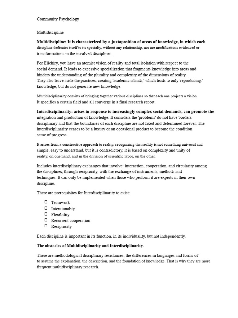 Multidisciplinary vs. Transdisciplinary Approaches | PDF ...
