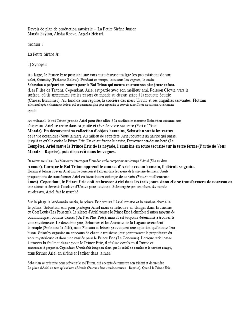 Synopsis de La Petite Sirène Junior | PDF