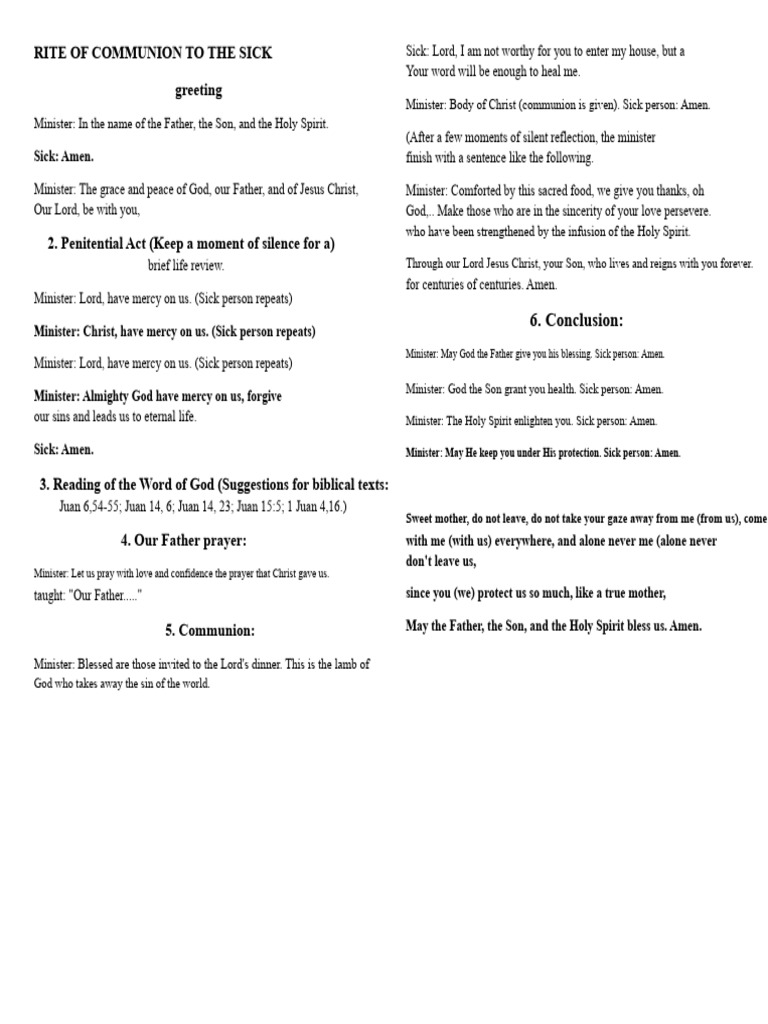 Rite of Communion for the Sick | PDF | Eucharist | Lord's Prayer