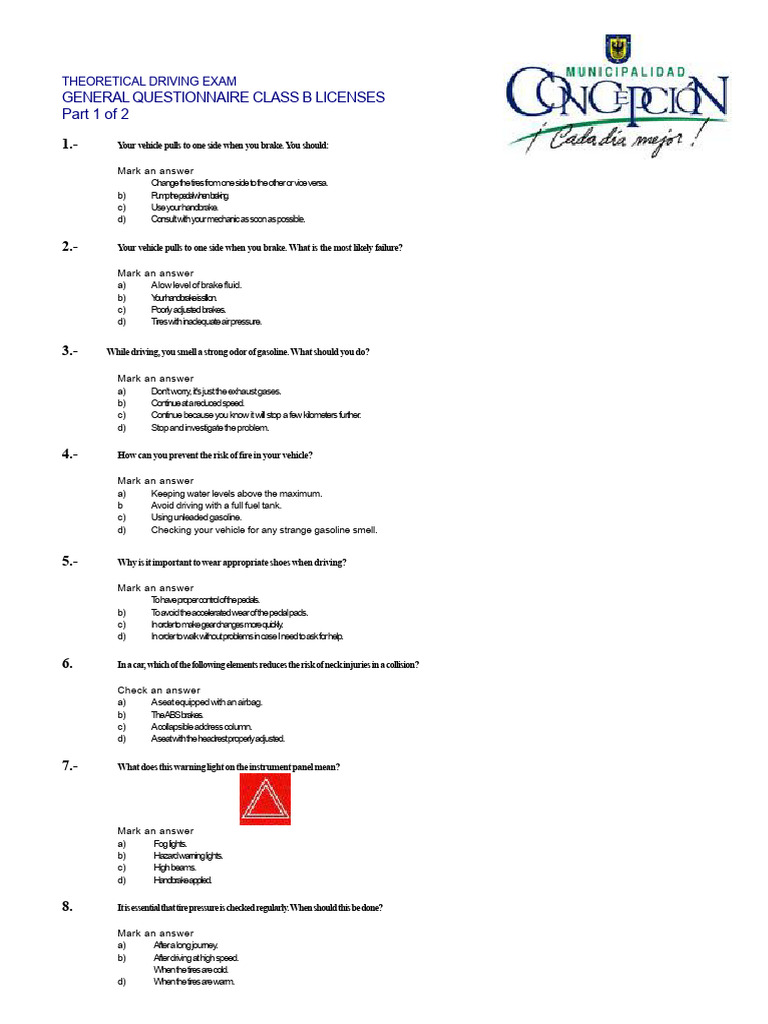 Class B Driving Exam Questionnaire | PDF | Intersection (Road) | Traffic