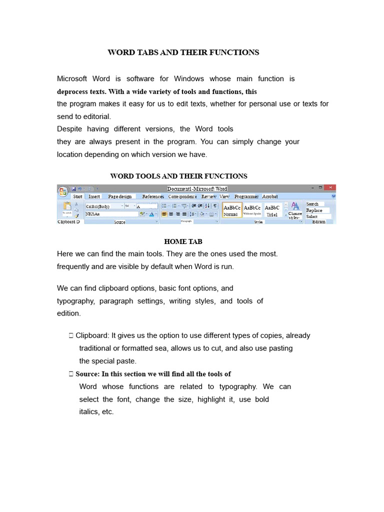 Tabs in Word and Their Functions | PDF | Microsoft Word | Paragraph