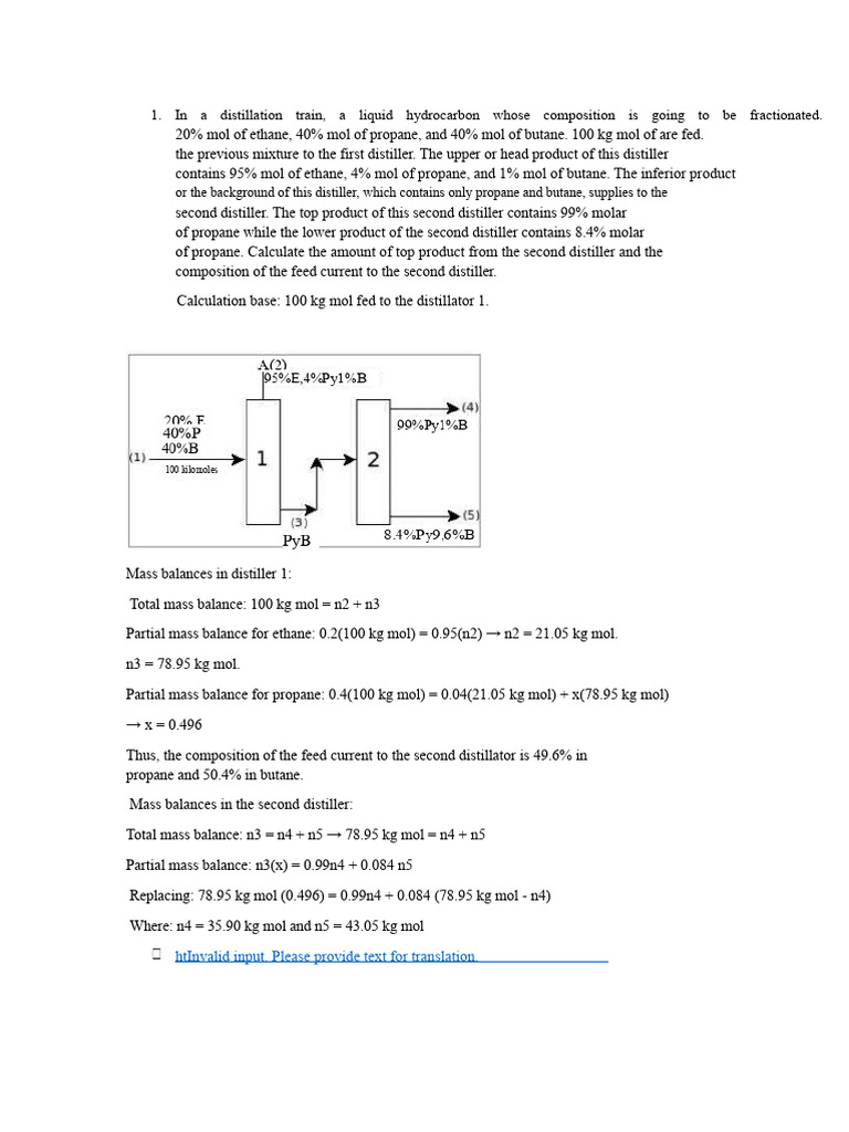 Distillation Mass Balance Calculations | PDF