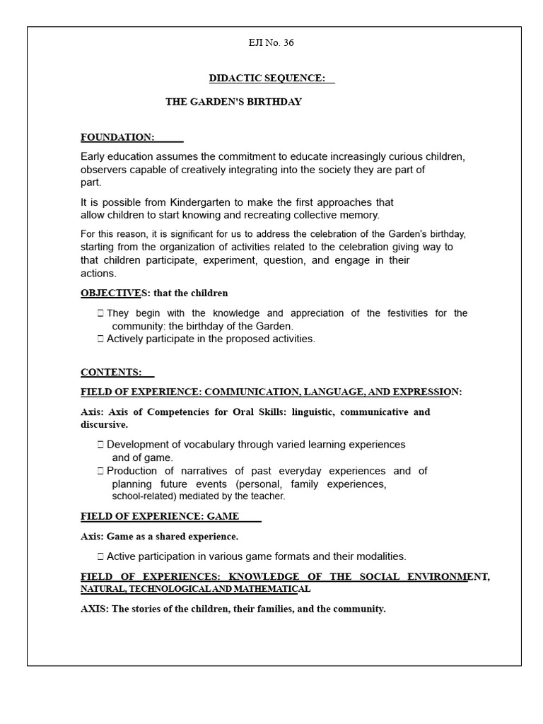 Didactic Sequence Garden Birthdays | PDF | Knowledge | Experience