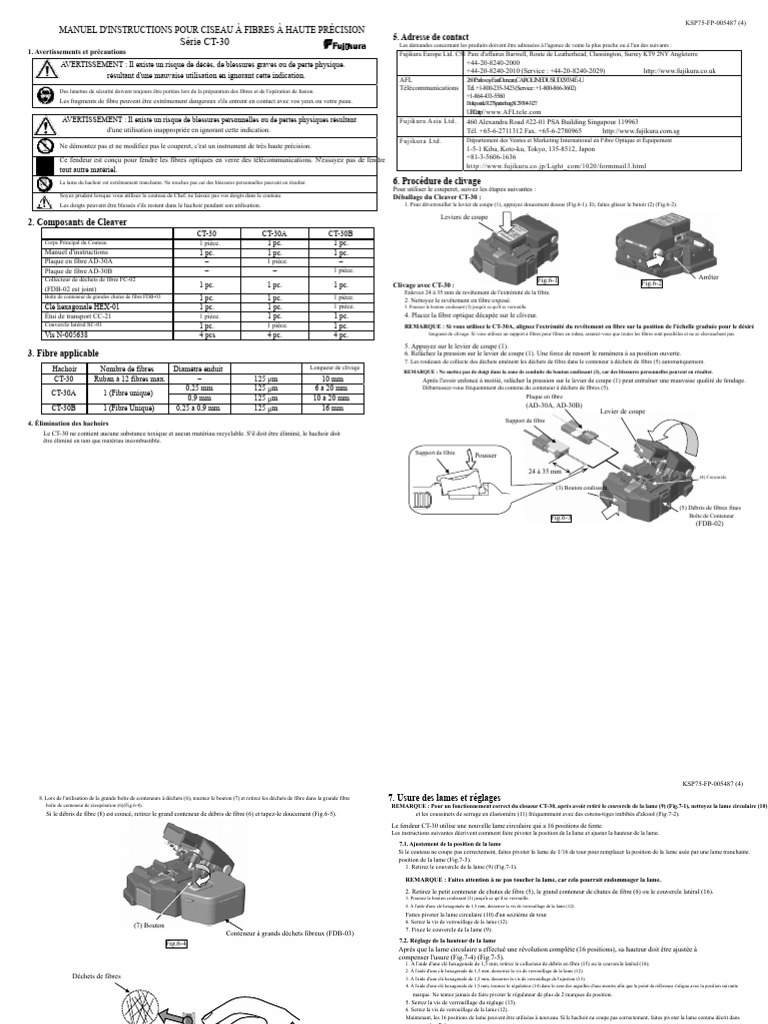 Manuel d'utilisation Ciseau à fibres CT-30 | PDF | Fibre optique