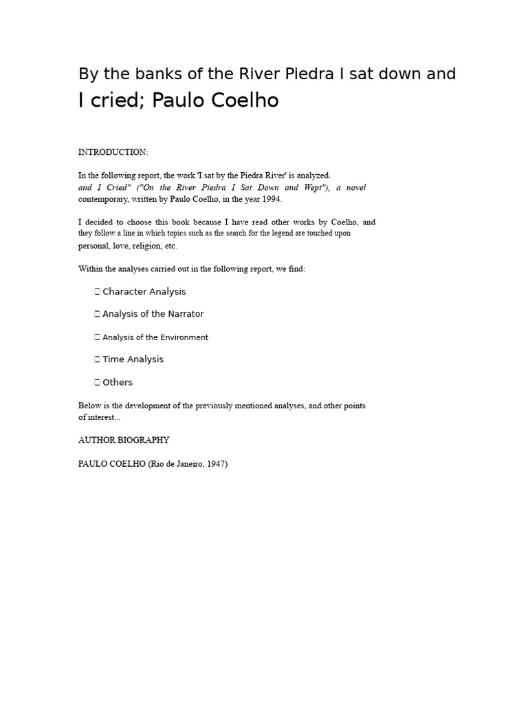 By The Banks of The Piedra River I Sat Down and Wept - Review | PDF ...