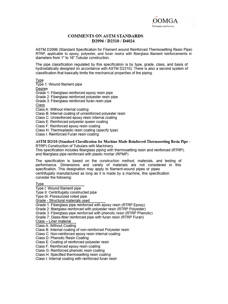 Comments On ASTM Standards D2996 - D2310 - D4024 | PDF | Fiberglass ...