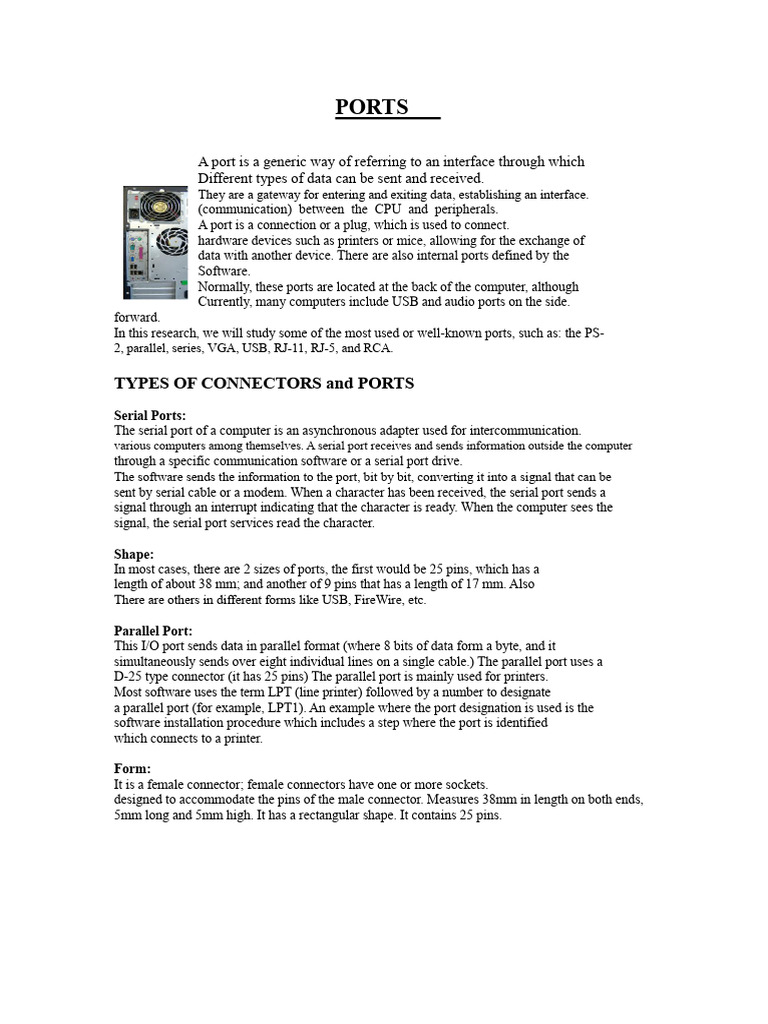 Overview of Peripheral Ports | PDF | Usb | Computing