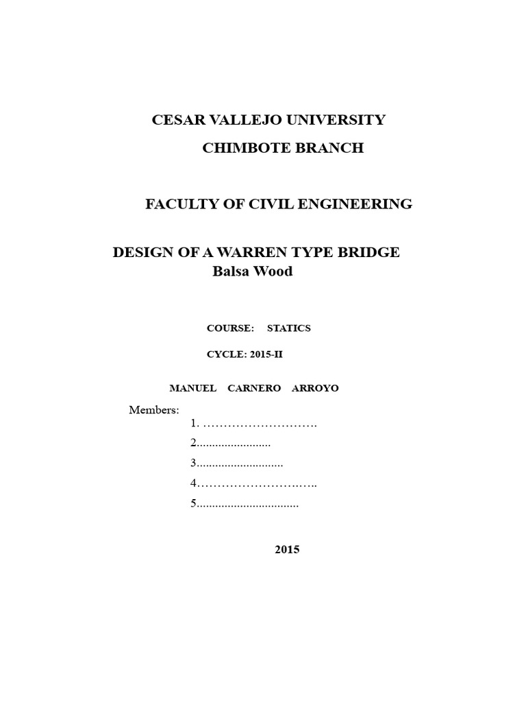 Balsa Wood Warren Bridge Design Project | PDF | Stress (Mechanics ...