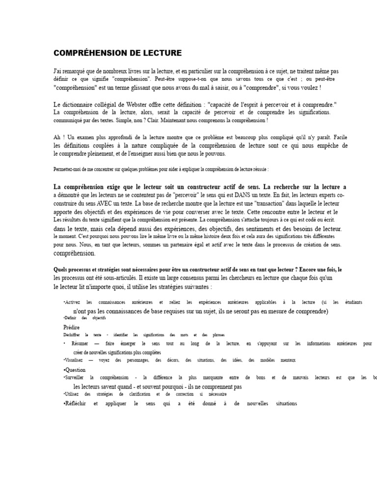 Stratégies pour améliorer la compréhension de lecture | PDF | Hyperlien ...