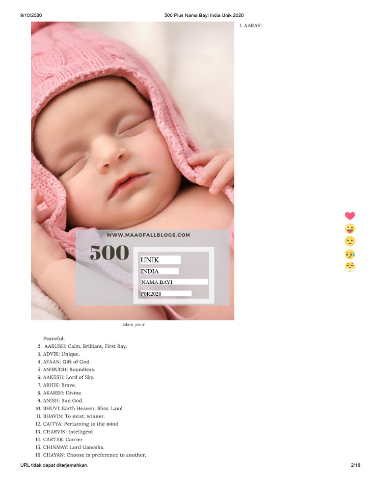 500 Nama Bayi India Unik 2020 | PDF