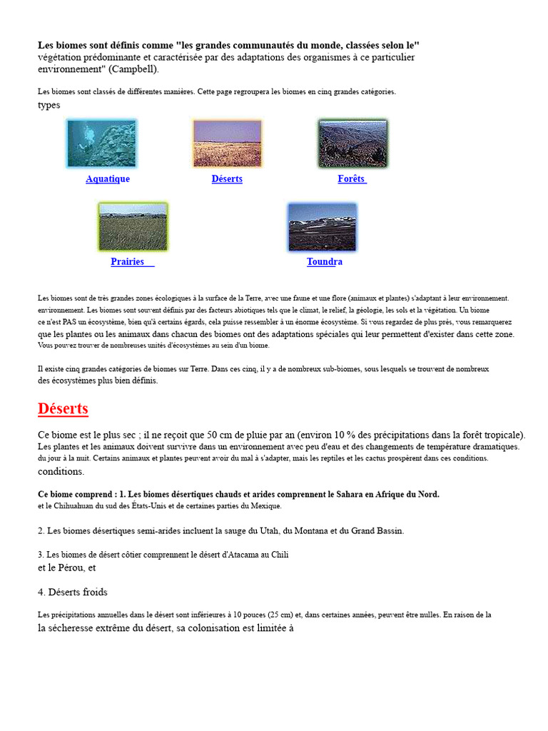 Types de biomes sur Terre | PDF | Désert | Forêt