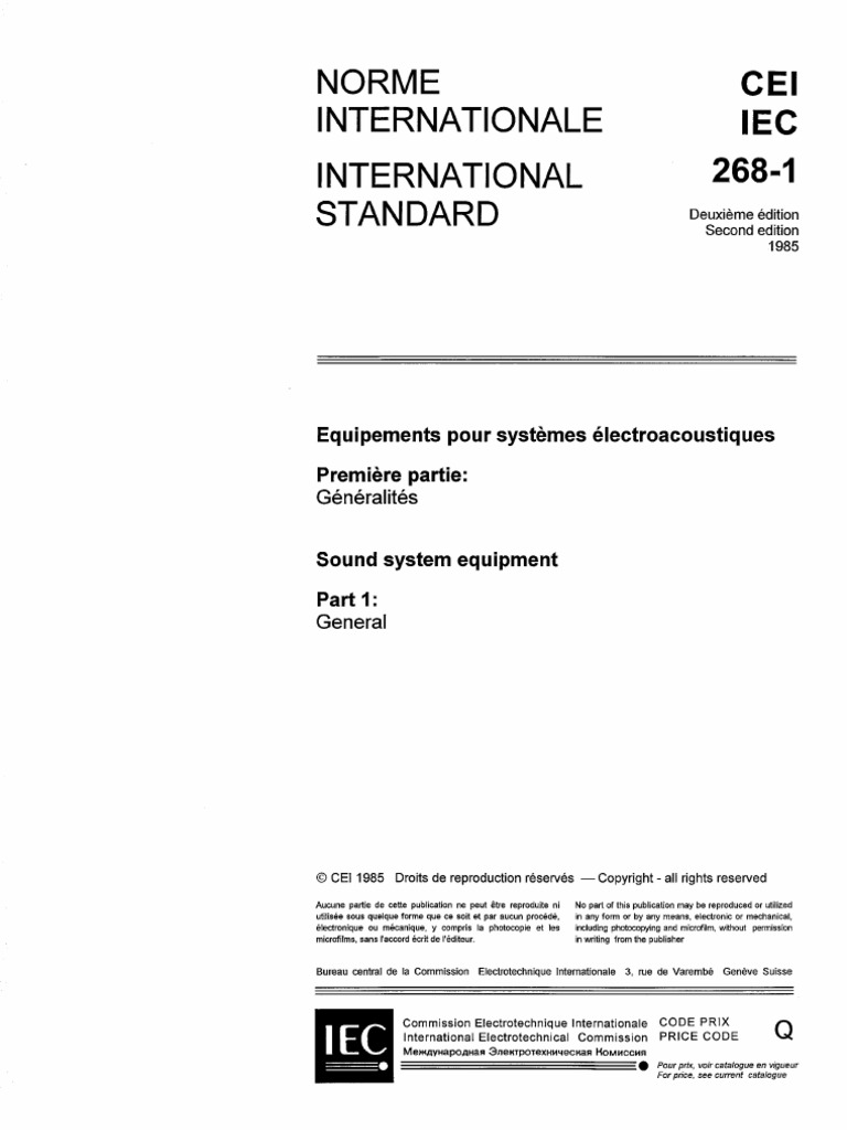 Info - IEC 60268-1 (Ed2.0) | PDF | Commission électrotechnique internationale | Son