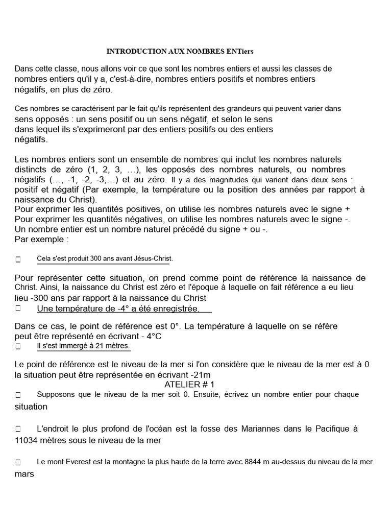 Nombres Entiers (2) Relations D'ordre Entre Les Nombres Entiers | PDF ...