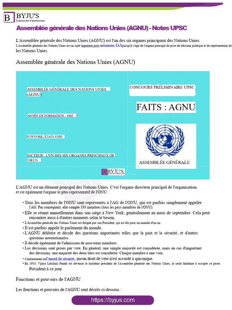 Assemblée générale de l'ONU : Guide UPSC | PDF | Nations unies ...
