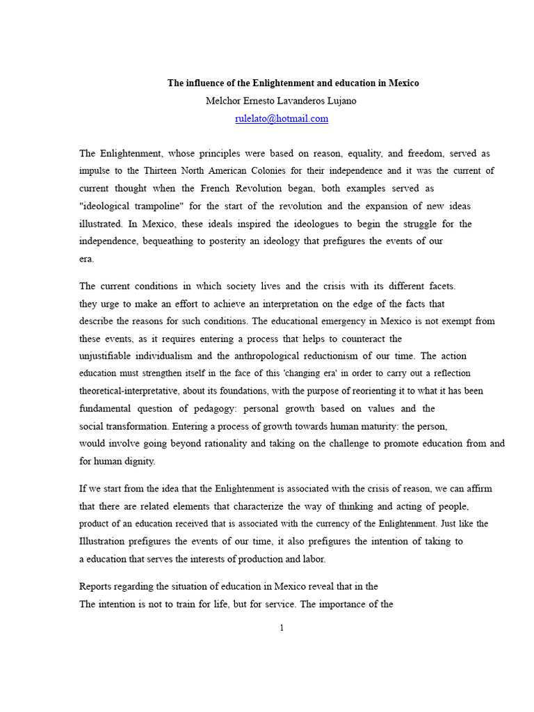 The Influence of The Enlightenment On The Mexican Educational System ...