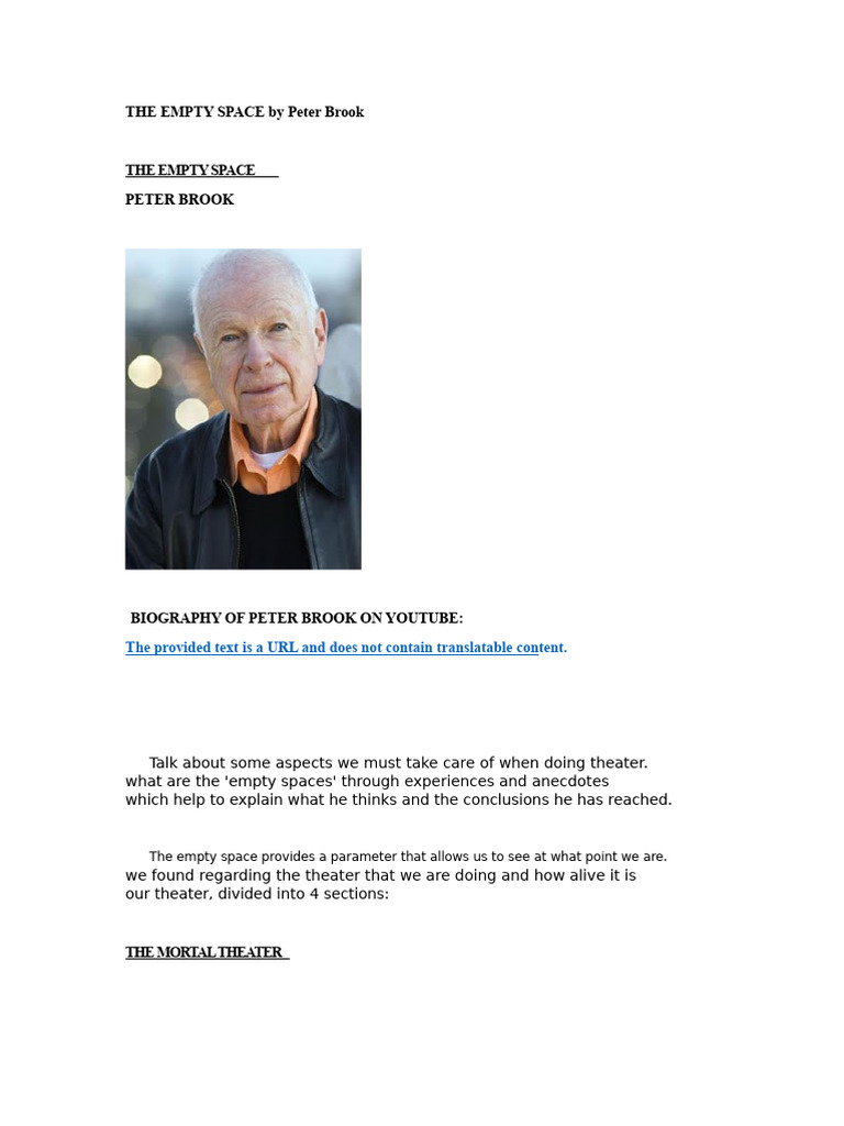 Understanding Peter Brook's Empty Space | PDF | Theatre