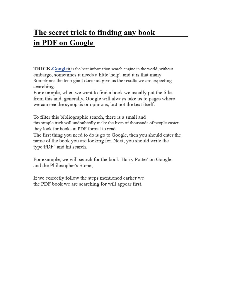 The Secret Trick To Find Any Book in PDF On Google | PDF