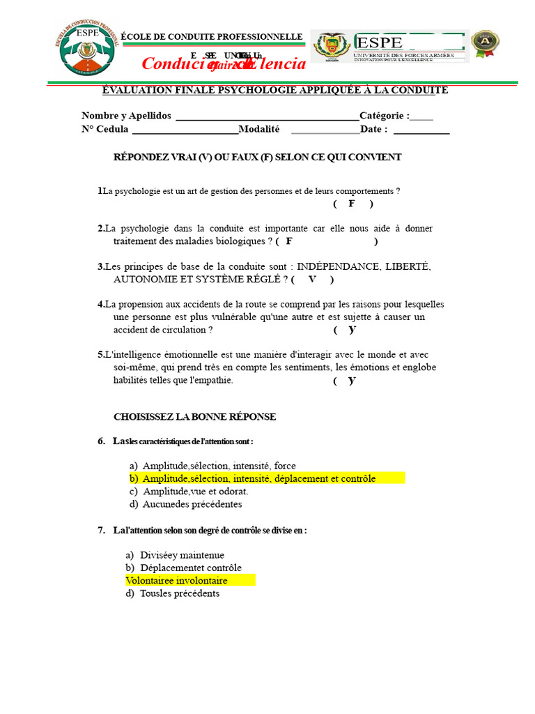 Évaluation de la psychologie en conduite | PDF | Psychologie | Émotions