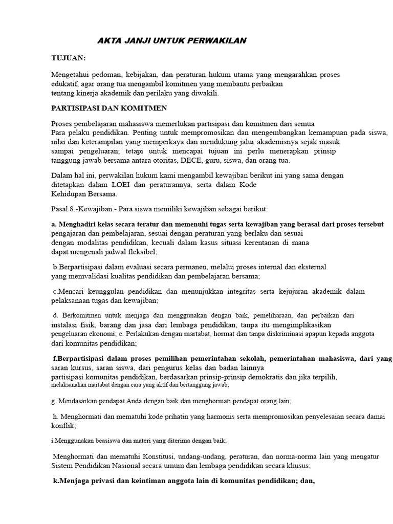 Akta Perjanjian Untuk Perwakilan | PDF