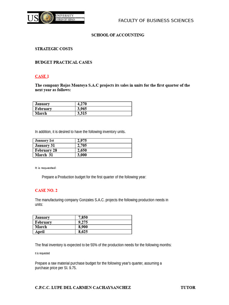 Accounting Budgeting Case Studies | PDF | Expense | Inventory
