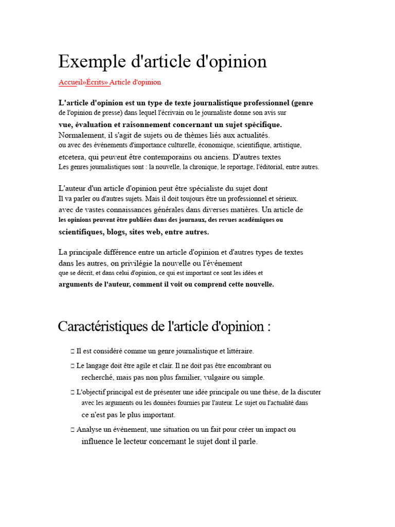 Guide de l'article d'opinion | PDF | Journalisme | Blog