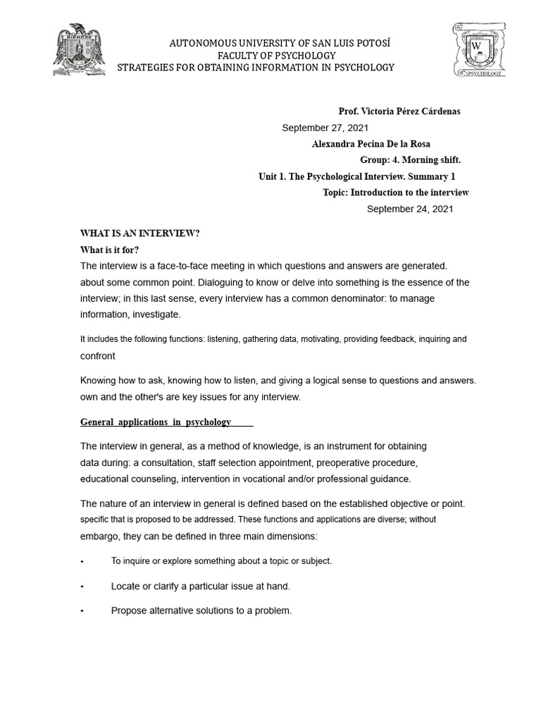 Introduction To The Psychological Interview | PDF | Psychology ...