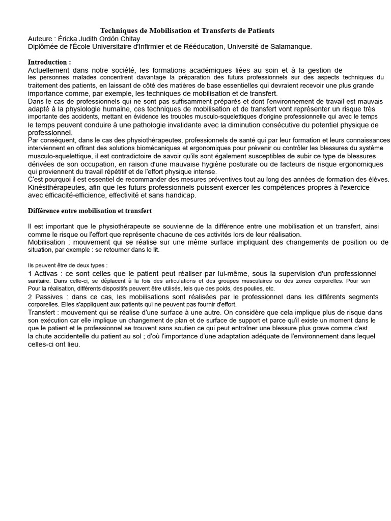 Mobilisation et Transfert de Patients | PDF | Physiothérapie | Genou