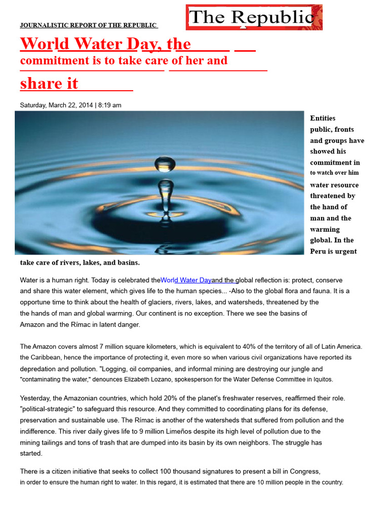 Journalistic Report of The Republic | PDF | Water | Sanitation