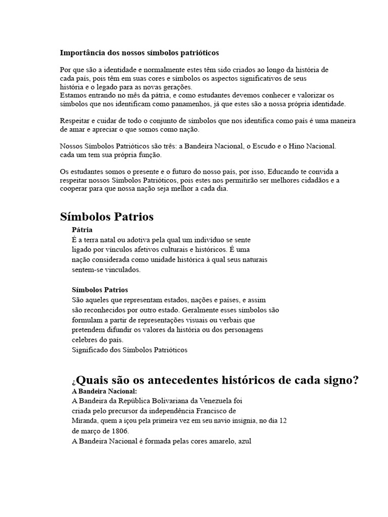 Símbolos Patrióticos da Venezuela: Importância e Significado | PDF ...