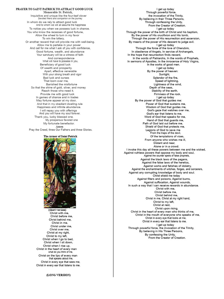 PRAYER TO SAINT PATRICK | PDF | Luck | Jesus