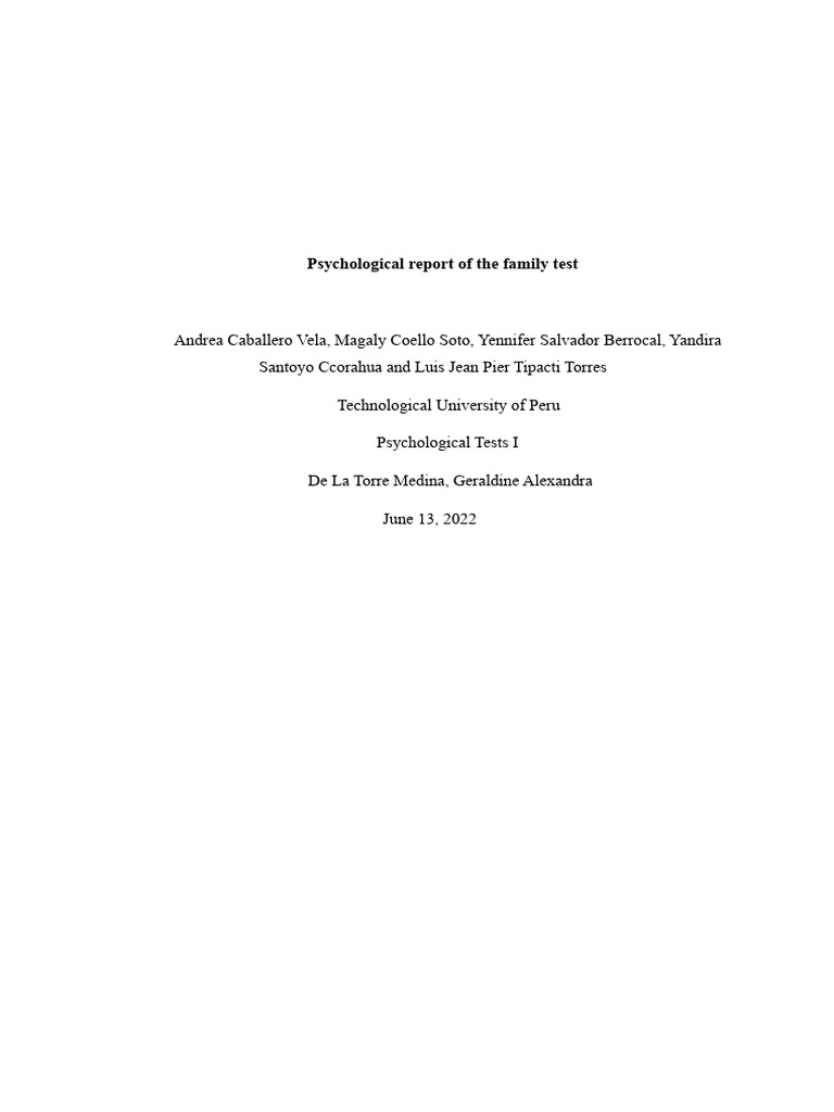Family Psychological Test Report Analysis | PDF | Self Esteem | Shyness