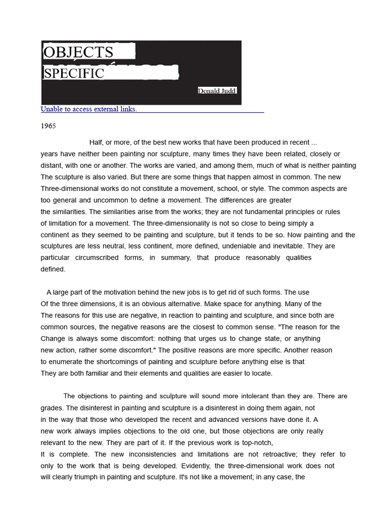 Donald Judd's Specific Objects Analysis | PDF | Paintings | Sculpture