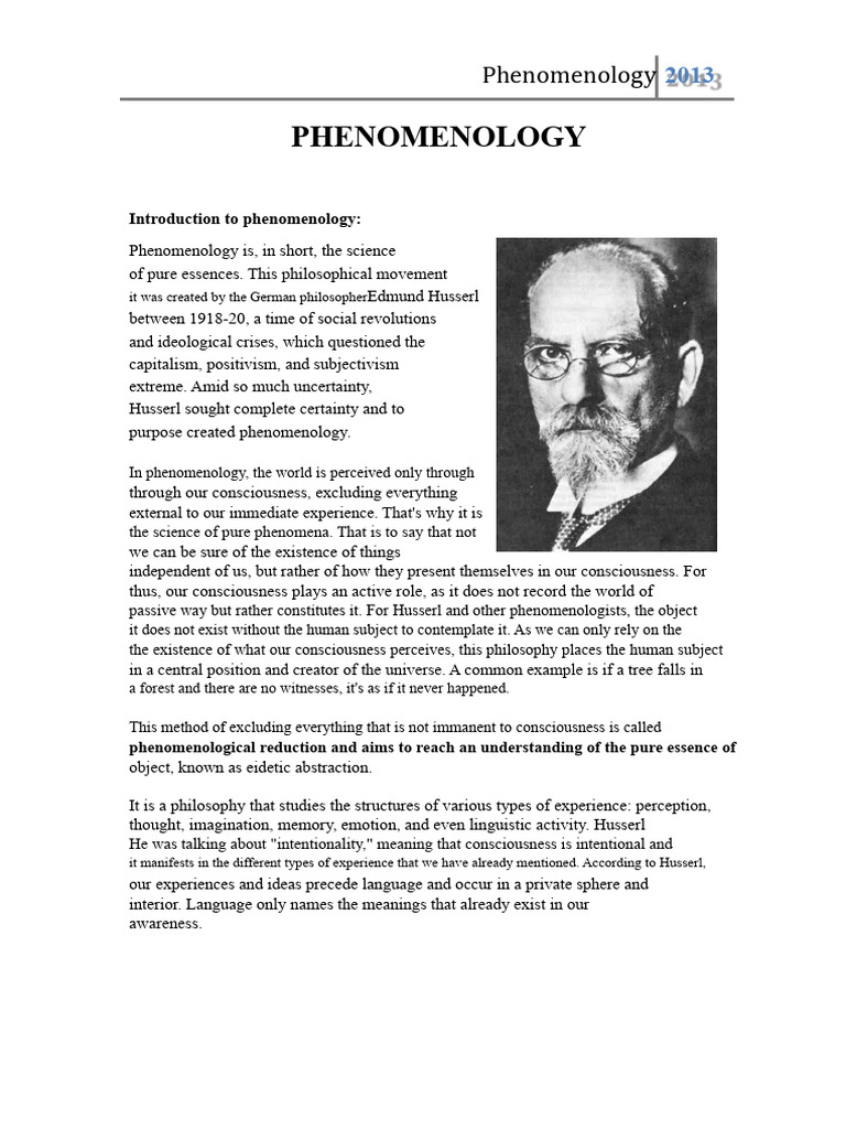 PHENOMENOLOGY | PDF | Phenomenology (Philosophy) | Experience