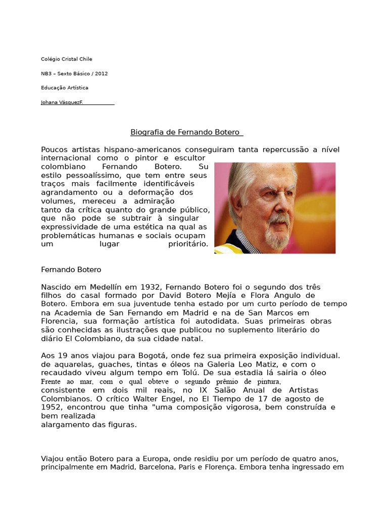 Biografia de Fernando Botero | PDF | As artes