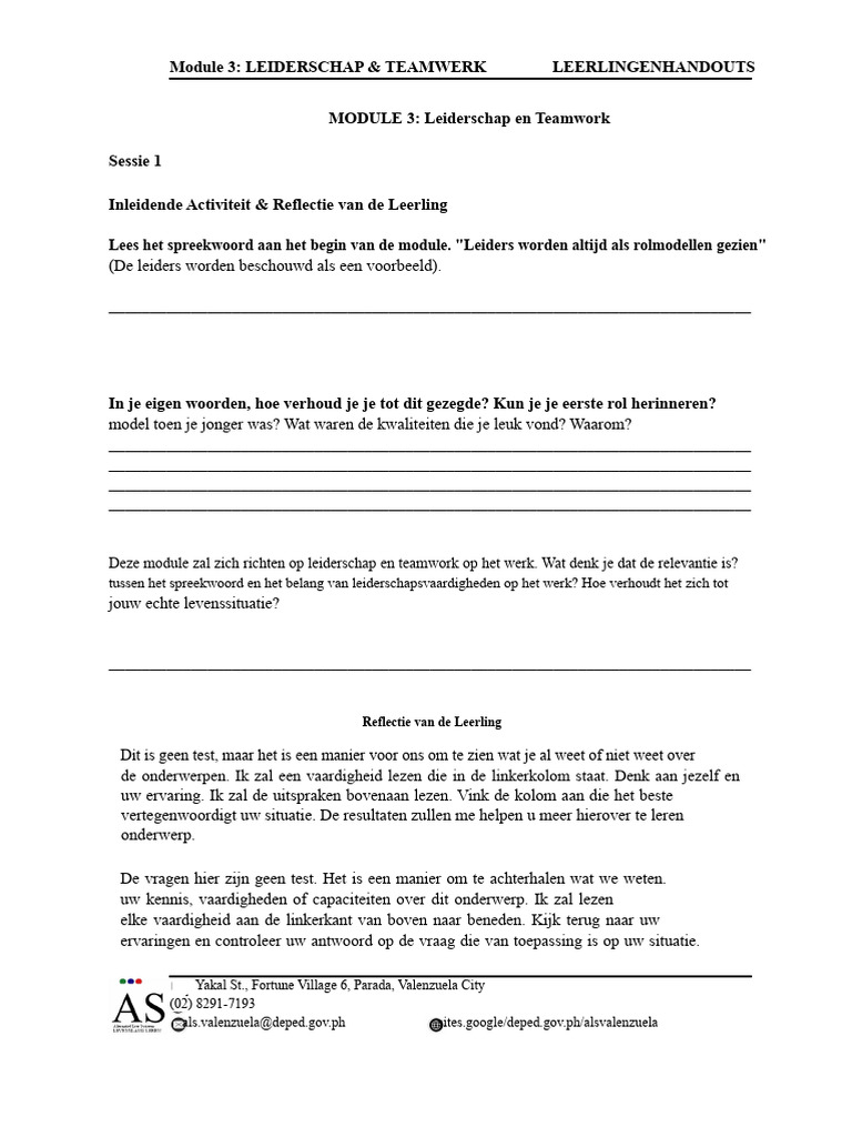 LS MODULE 3 HANDOUT Activiteit 1-9, 20 blz | PDF