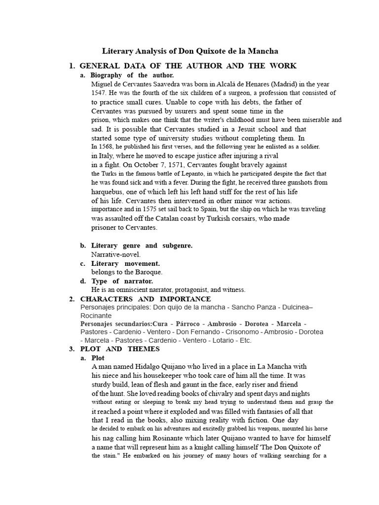 Literary Analysis of Don Quixote de La Mancha | PDF | Don Quixote ...