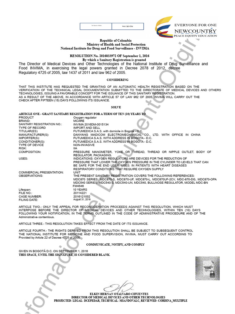 Invima Mcare Oxygen Reg Flow | PDF | Medical Device | Health Care