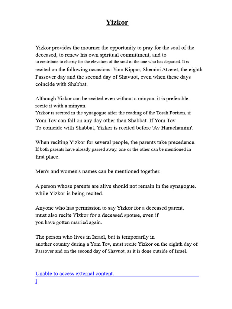 Yizkor - Prayer For The Jewish Dead | PDF | Jewish Holidays | Shemini ...