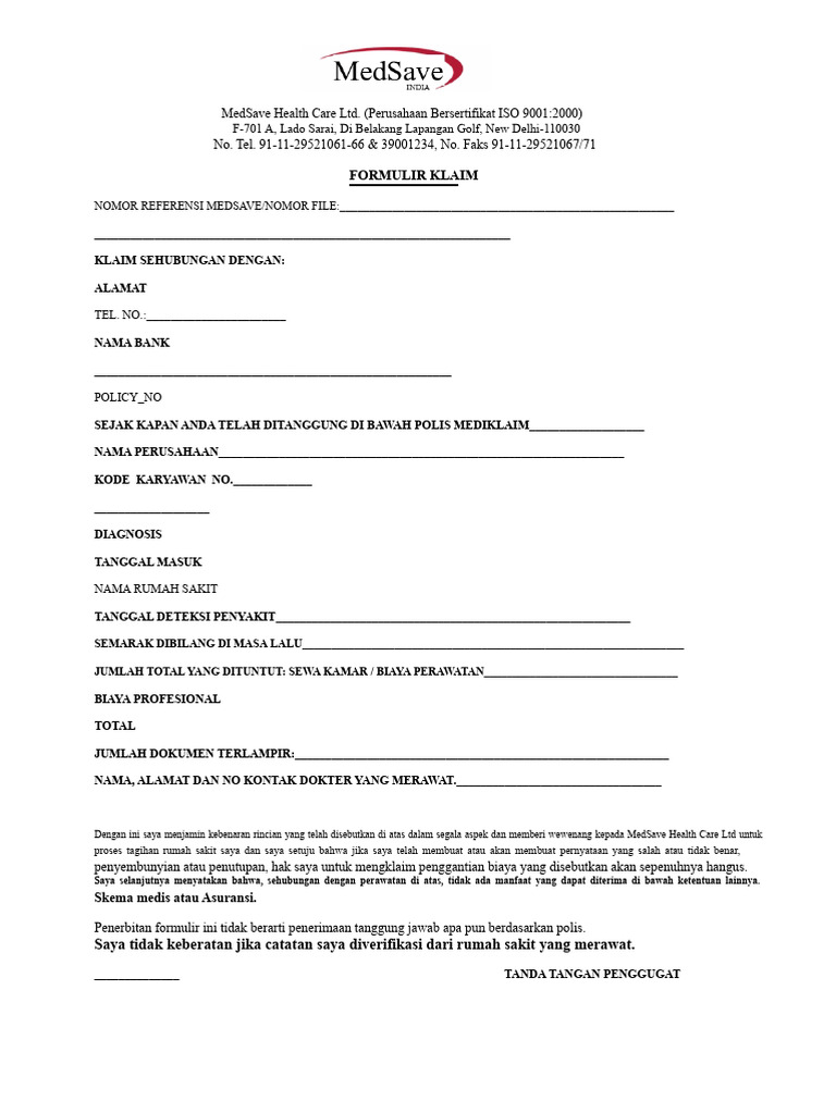 Formulir Klaim MedSave Health Care | PDF