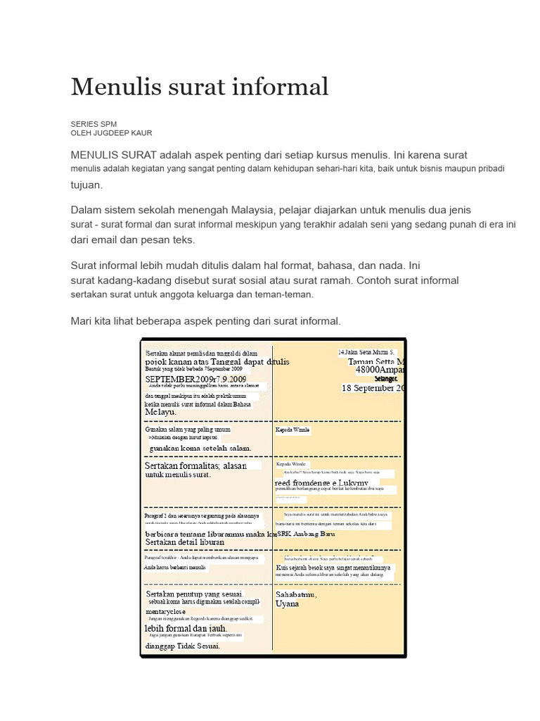 Panduan Menulis Surat Informal SPM | PDF