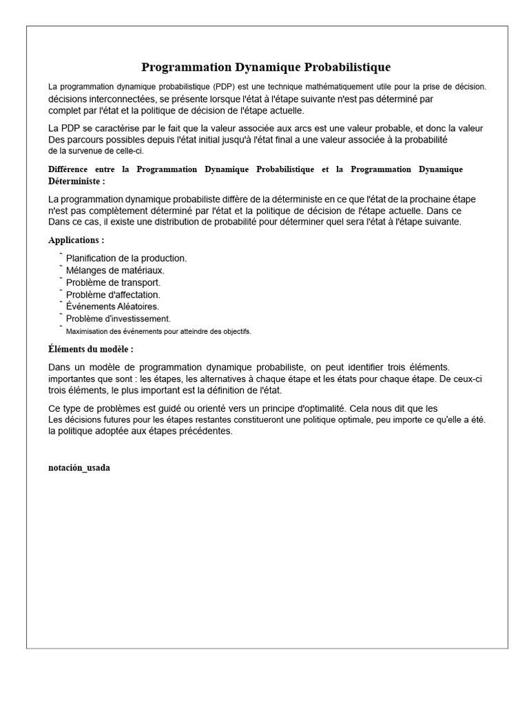 Programmation Dynamique Probabiliste | PDF
