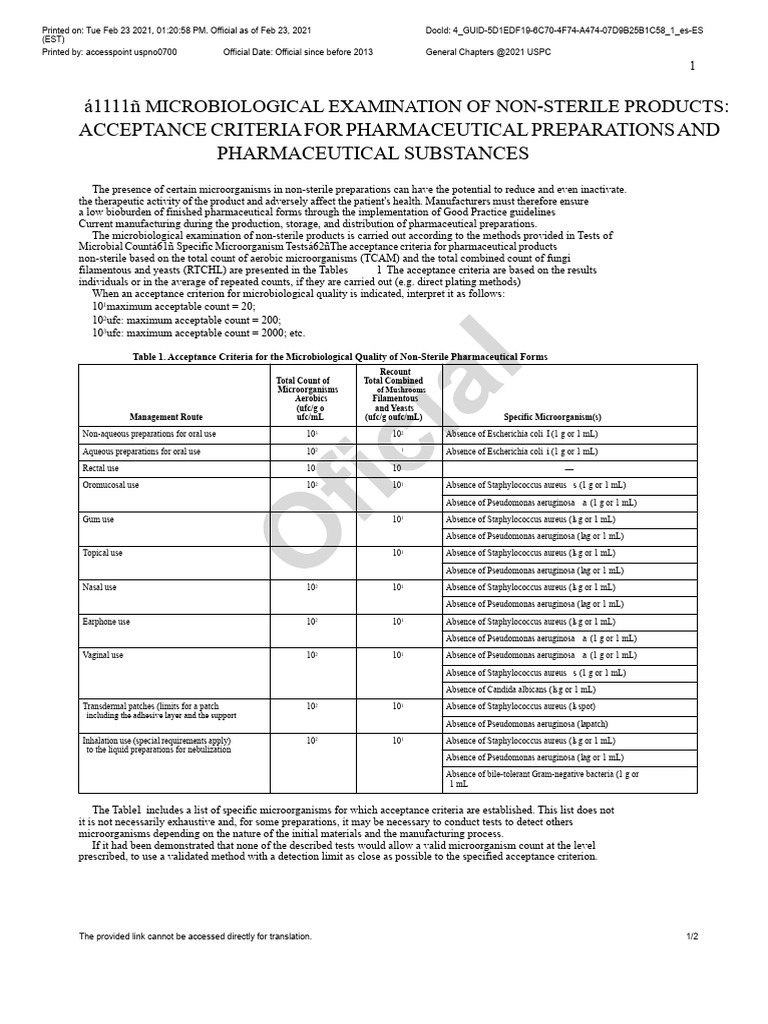Microbiological Standards for Non-Sterile Pharmaceuticals | PDF ...