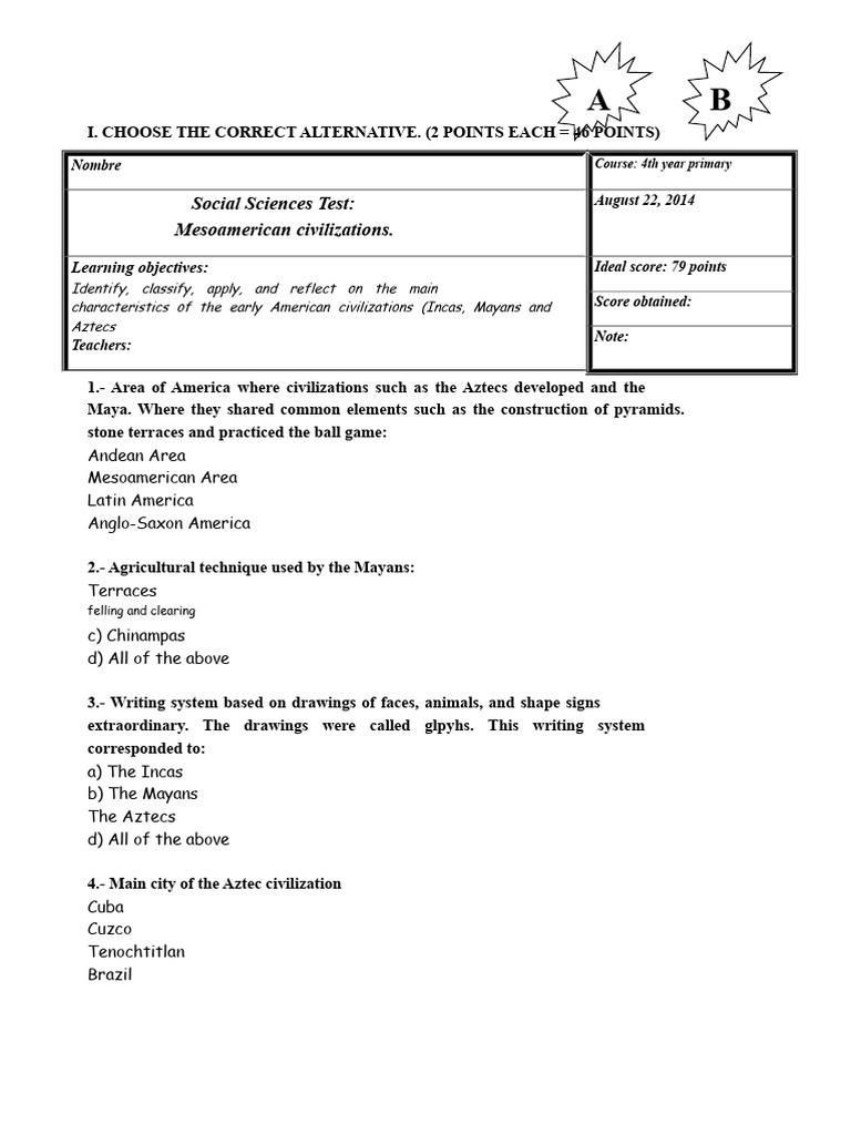 Test Mesoamerican Civilizations | PDF | Inca Empire | Mesoamerica