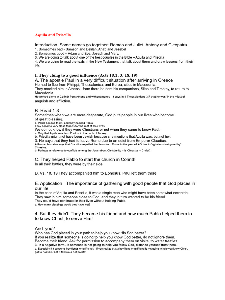 Aquila and Priscilla A Model To Follow | PDF | Paul The Apostle | New ...
