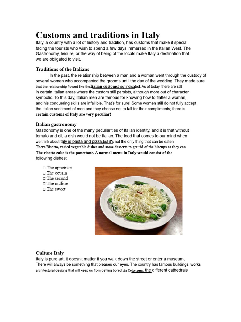 Italian Customs and Traditions Explained | PDF | Italy | Cooking
