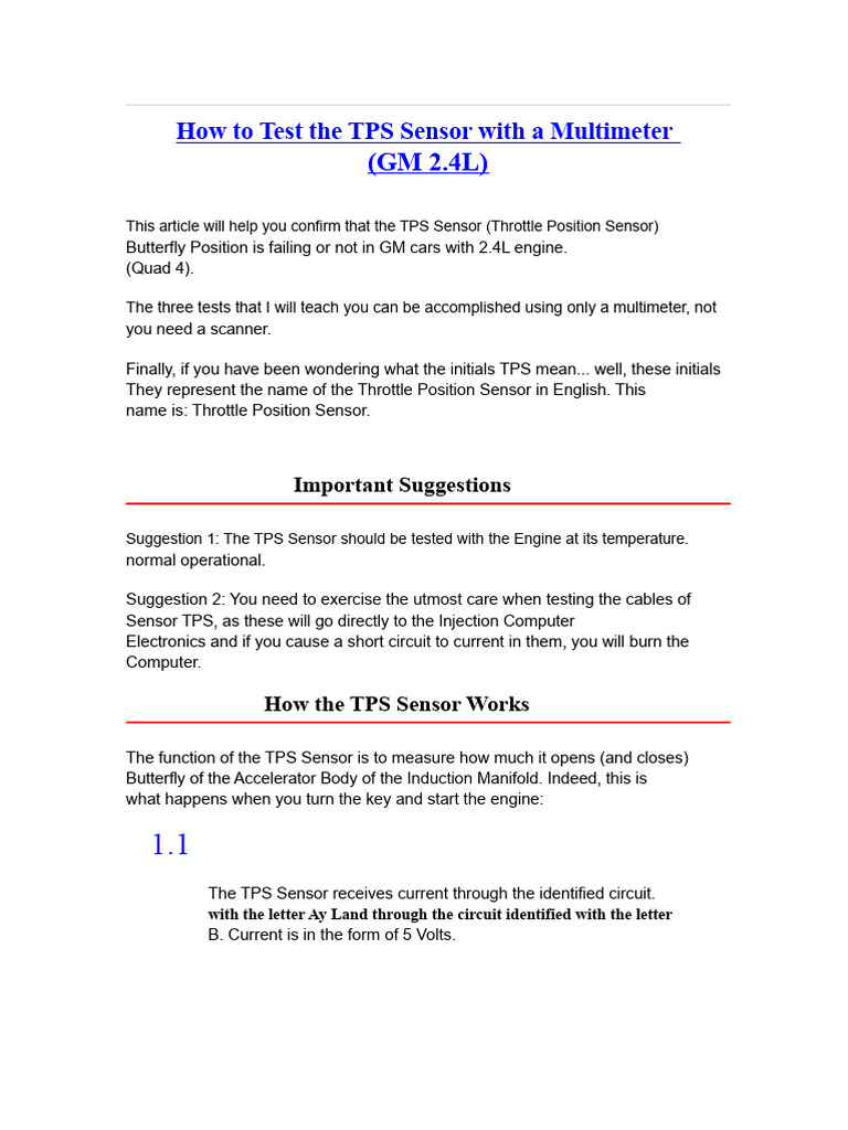 How to Test the TPS Sensor with a Multimeter | PDF | Throttle | Direct ...