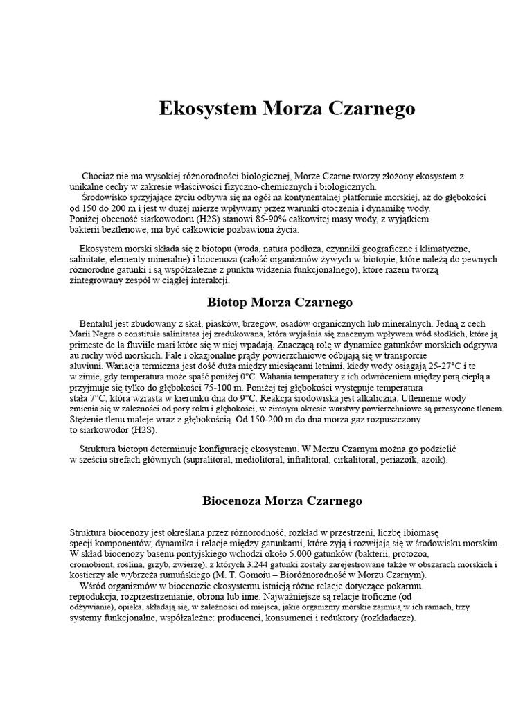 Ekosystem Morza Czarnego | PDF
