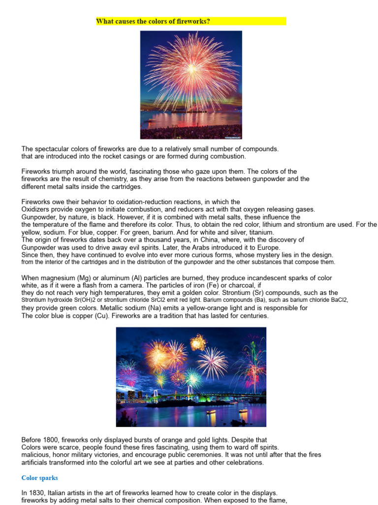 Chemistry Behind Fireworks Colors | PDF | Fireworks | Salt (Chemistry)