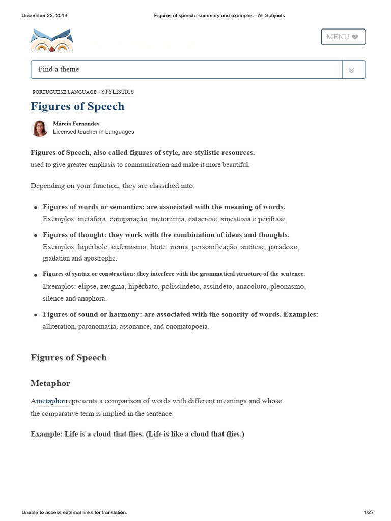 35 Figures of Speech - Summary and Examples - Toda Matéria | PDF ...