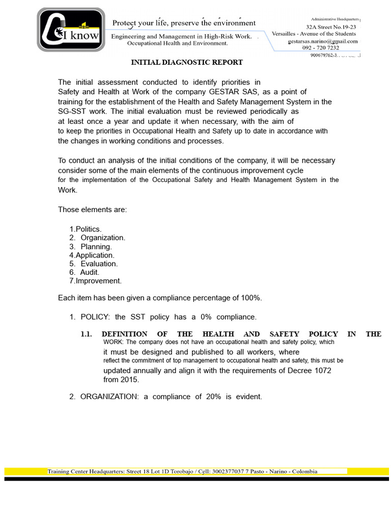 Initial Diagnostic Report | PDF | Occupational Safety And Health | Audit